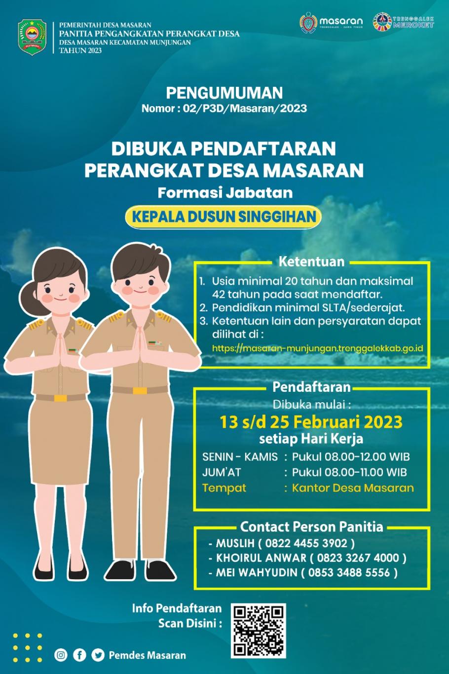 INFO PENJARINGAN PERANGKAT DESA MASARAN 2023 - Website Desa MASARAN